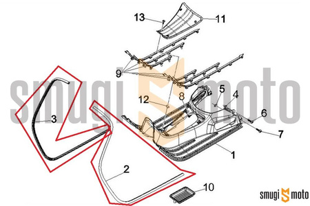 Obrzeże / obwódka / listwa czachy SIP, czarny mat, Vespa GT / GTS 125 ...